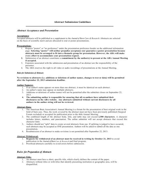 Abstract Submission Guidelines - American Burn Association