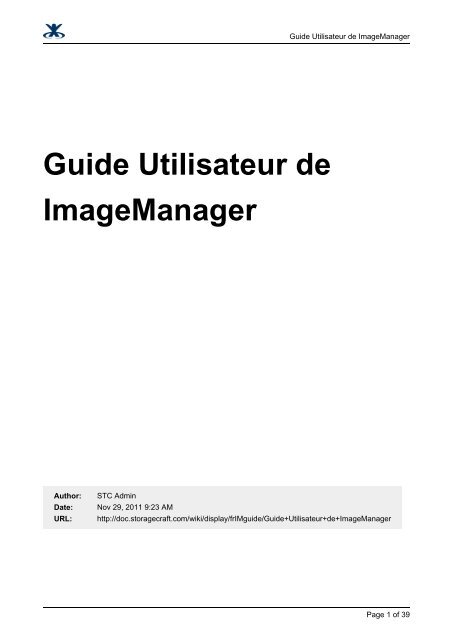 Guide Utilisateur de ImageManager - StorageCraft