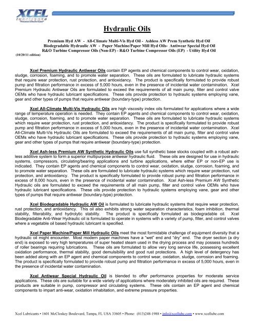Hydraulic Oils - Xcel Lubricants