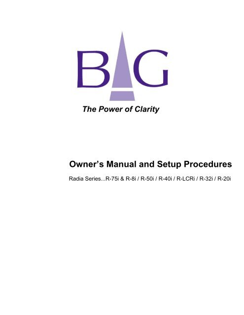 Owner's Manual and Setup Procedures - BG Radia