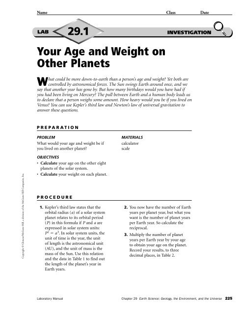 Your Age and Weight on Other Planets