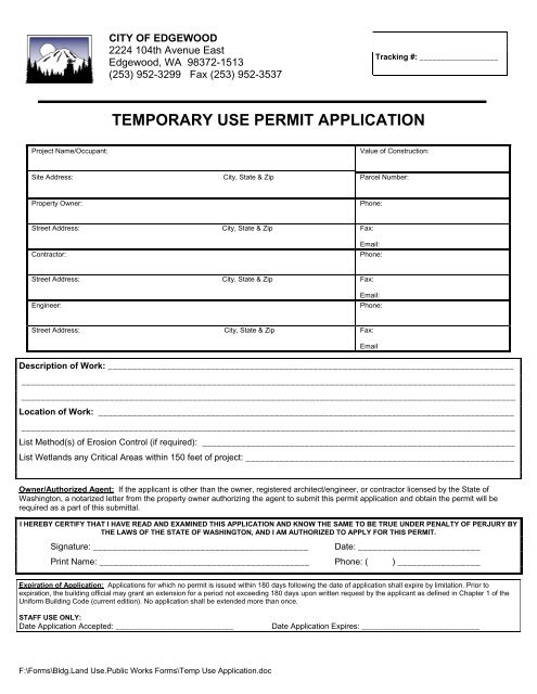 TEMPORARY USE PERMIT APPLICATION - City of Edgewood