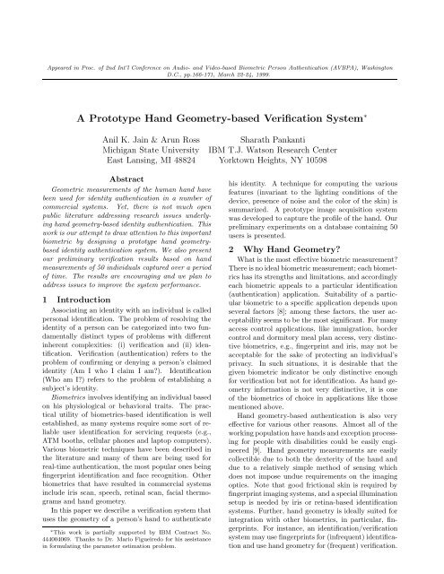 A Prototype Hand Geometry-based Verification System