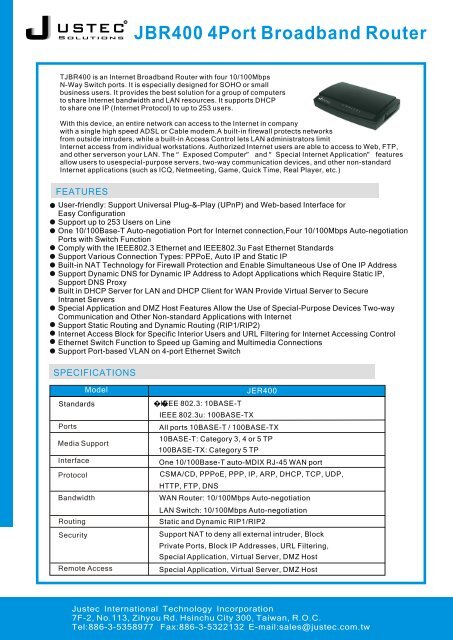 JBR400 4Port Broadband Router - Justec Networks