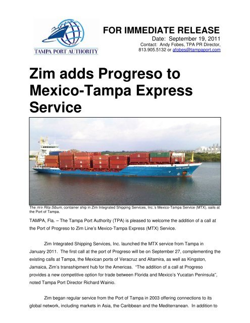Zim adds Progreso to Mexico-Tampa Express Service