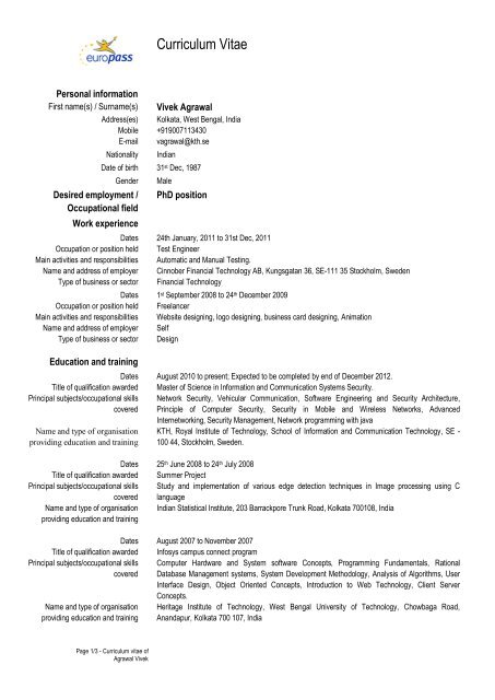 Europass Curriculum Vitae - KTH