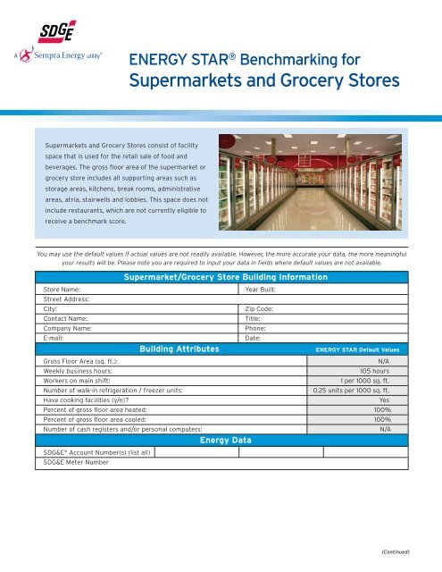 Grocery Store Data Collection Worksheet - San Diego Gas & Electric