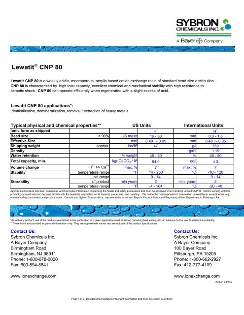 Lewatit CNP 80 - Res-Kem Corporation