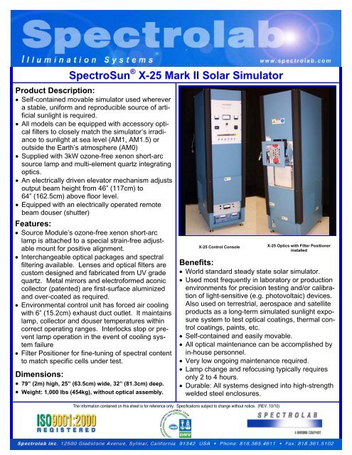 SpectrosunÂ® X-25 Mark II Solar Simulator - Spectrolab