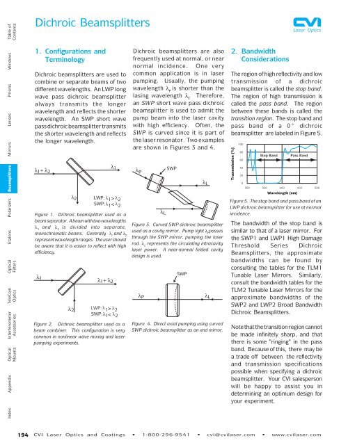 Dichroic beamsplitters for UV, VIS, NIR and IR - CVI Melles Griot