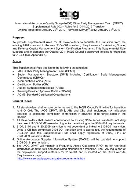9104-001 transition rules - SAE