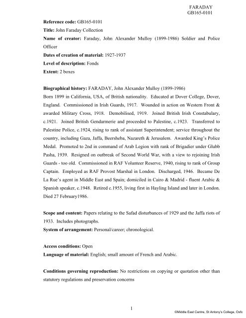 Faraday, John Alexander Mulloy - St Antony's College