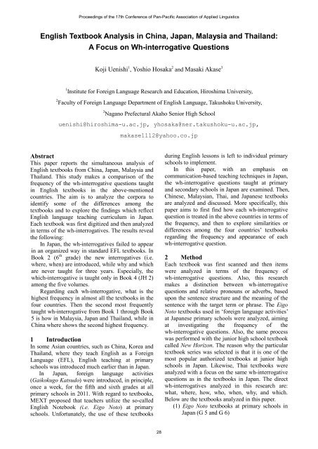 English Textbook Analysis in China, Japan, Malaysia ... - PAAL Japan