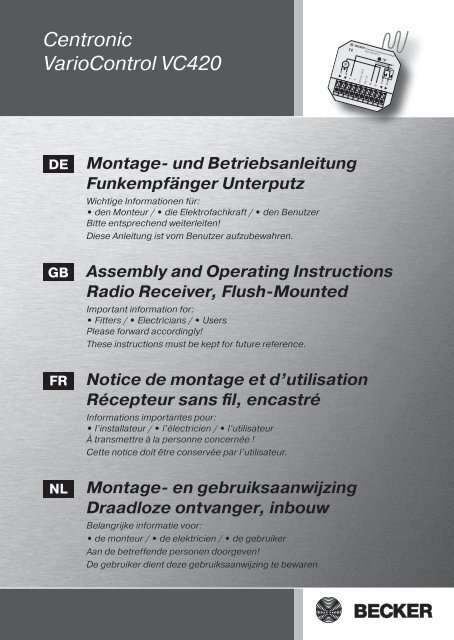 Centronic VarioControl VC420 - Becker-Antriebe - Home