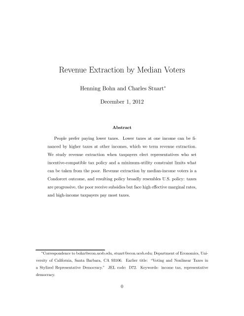 Revenue Extraction by Median Voters - UCSB Economics