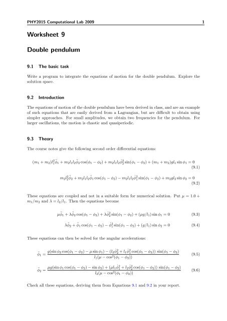 Worksheet 9 Double pendulum