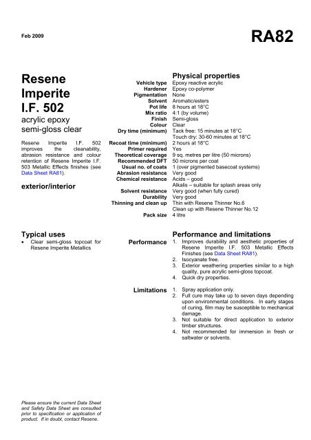 RA82 - Resene Imperite I.F. 502 acrylic epoxy semi-gloss clear ...