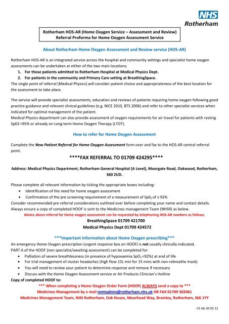 Home Oxygen Service - Assessment and Review - NHS Rotherham