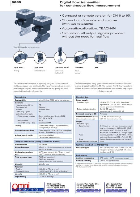 Flowmeter Inline Model 8035 - Omni Instruments