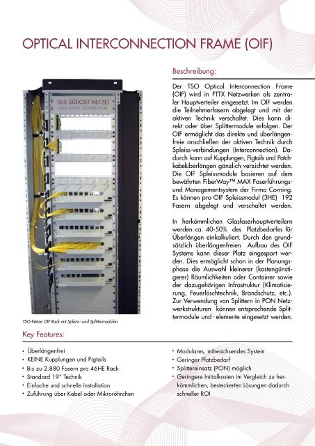 Optical intercOnnectiOn Frame (OiF) - Tele SÃ¼dost Netze GmbH