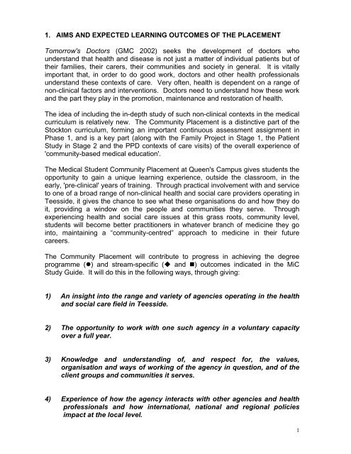 The Community Placement: Students' Notes