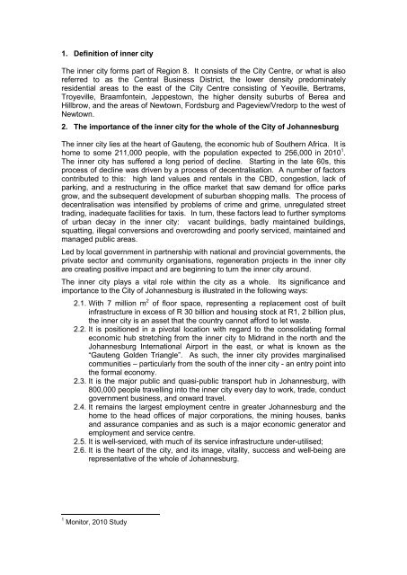 Inner City Position Paper - Johannesburg Development Agency