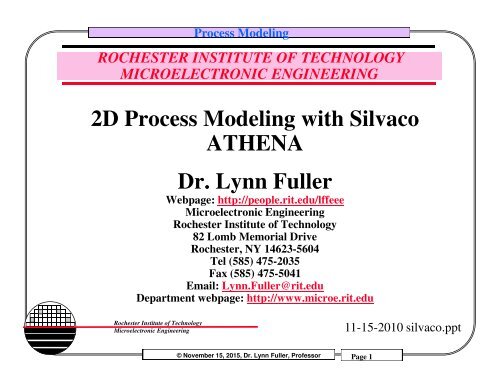 2D Process Modeling with Silvaco ATHENA Dr. Lynn Fuller - People ...
