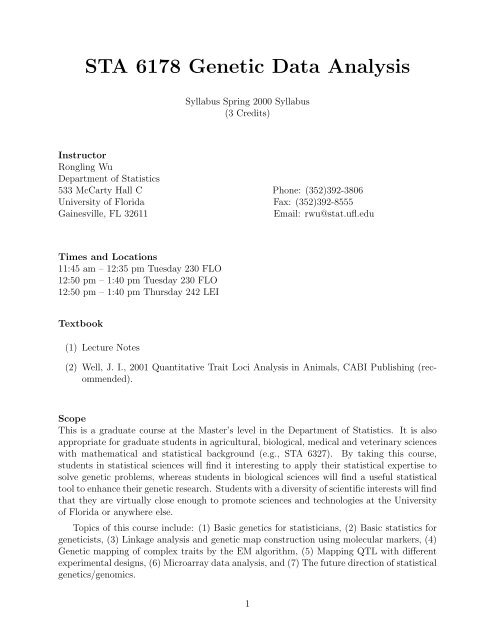 STA 6178 Genetic Data Analysis - Department of Statistics ...