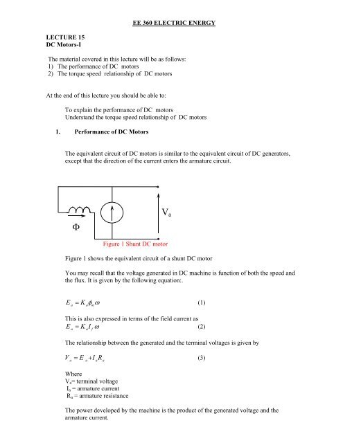 Lec 15 DC Motors I(pdf) - KFUPM Open Courseware