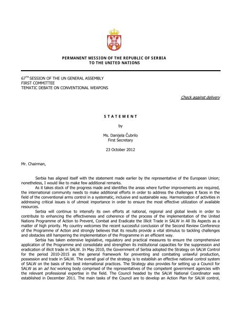 Statement - Permanent Missions to the United Nations