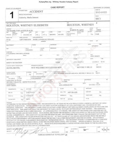 Autopsyfiles.org - Whitney Houston Autopsy Report