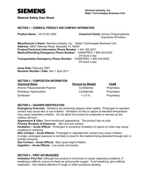 VA Floc 4390.pdf - Siemens Water Technologies