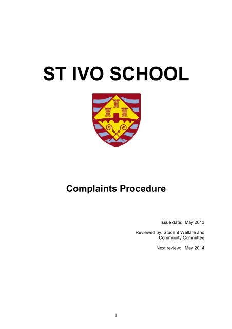 Complaints Policy (Tracked) - St Ivo School