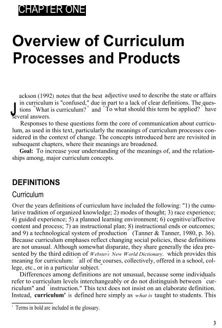 Overview of Curriculum Processes and Products