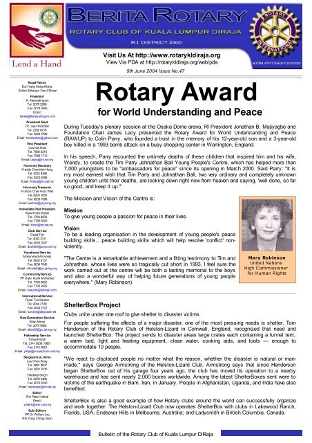 Rotary Award for World Understanding and Peace - Rotary Club of ...