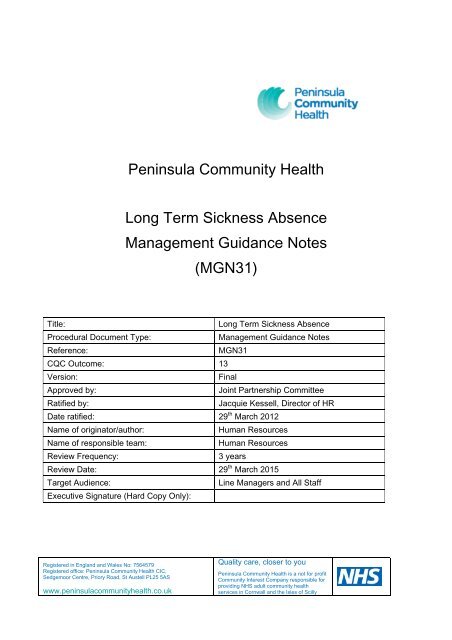 Long Term Sickness Absence Managment Guidance Note