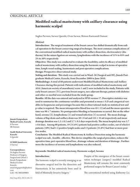 Modified radical mastectomy with axillary clearance using harmonic ...