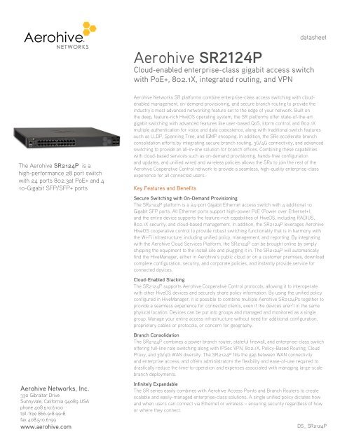 SR2124P Switch Datasheet - Aerohive Networks