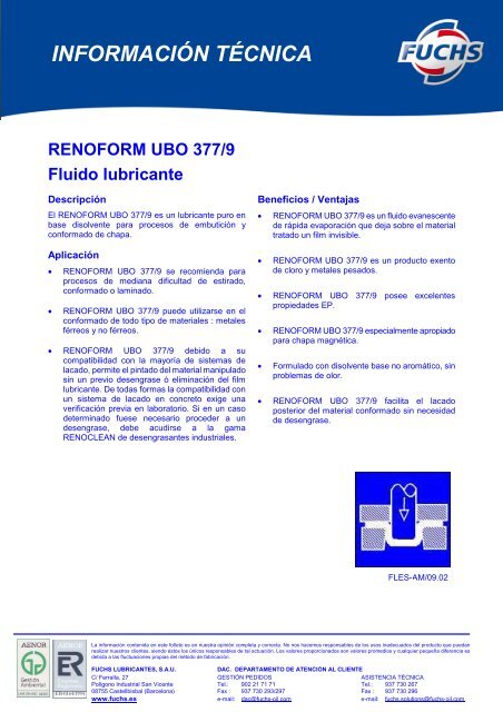 renoform ubo 377/9 - fuchs lubricantes
