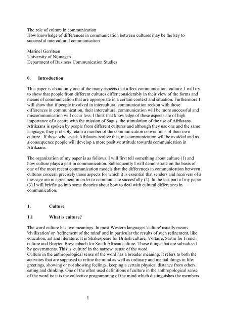 The role of culture in communication - Marinel Gerritsen