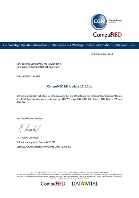 bitte lesen! +++ Wichtige Update-Information ... - CompuMED M1