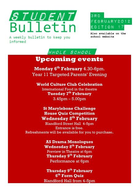 Whole School Upcoming events - St Marylebone School