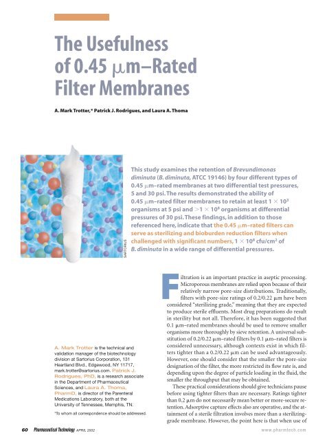 The Usefulness of 0.45 mâ Rated Filter Membranes - Pharmaceutical ...