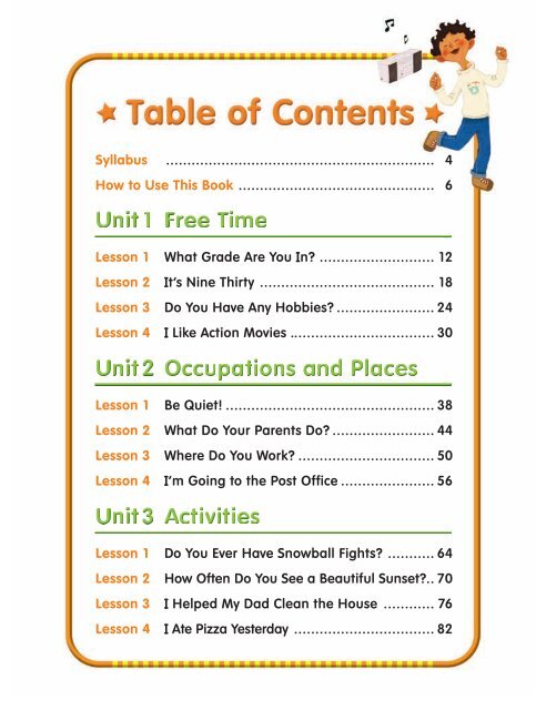 Example Of Table Of Contents For Kids