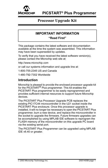 PICSTART Plus Programmer Processor Upgrade Kit