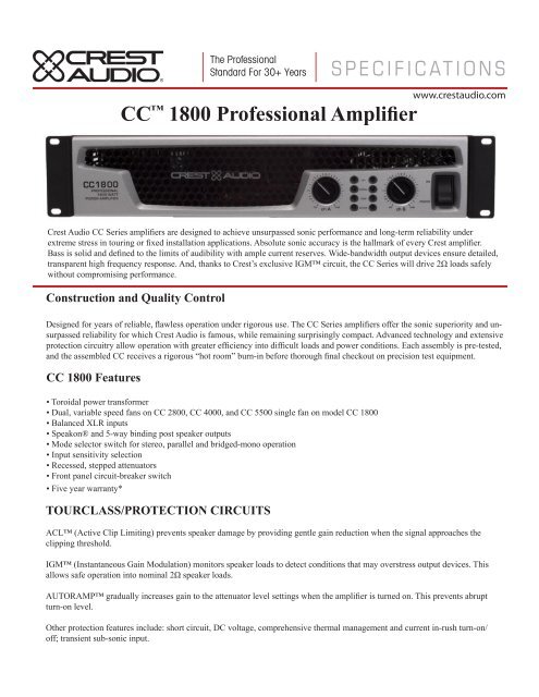 Crest audio cc1800 amplifier circuit
