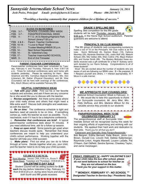 Sunnyside Newsletter - Havre Public Schools