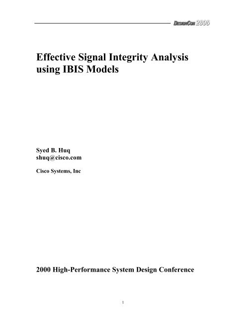 Effective Signal Integrity Analysis using IBIS Models - VHDL ...