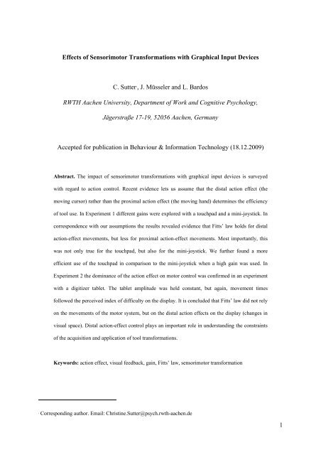 1 Effects of Sensorimotor Transformations with Graphical Input ...