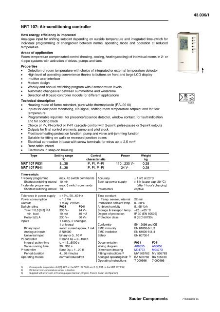Data sheets - sauter-controls.com sauter-controls.com